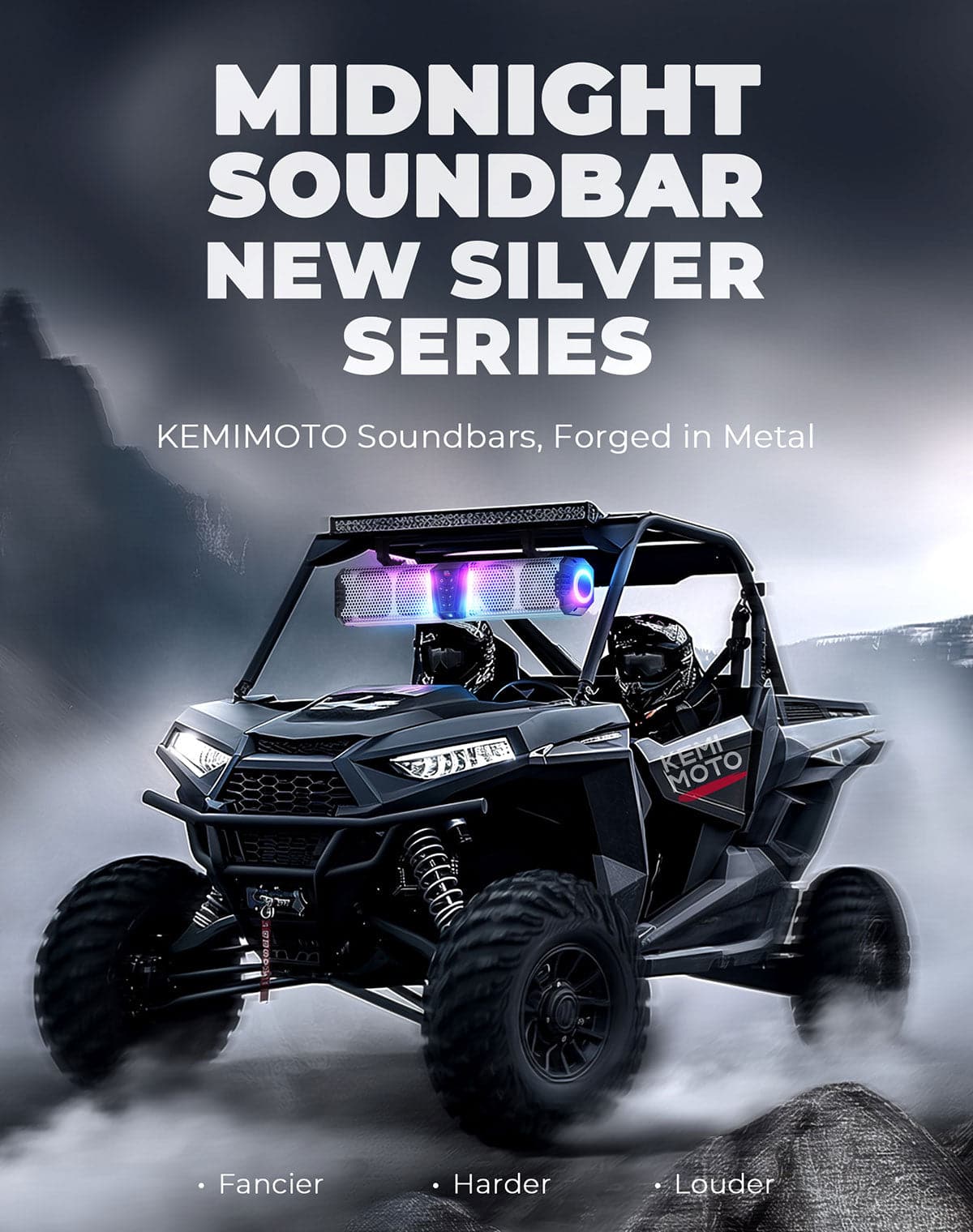 KEMIMOTO Midnight S60 26" Aluminum 4-Speaker RGB Soundbar Silver – Kemimoto