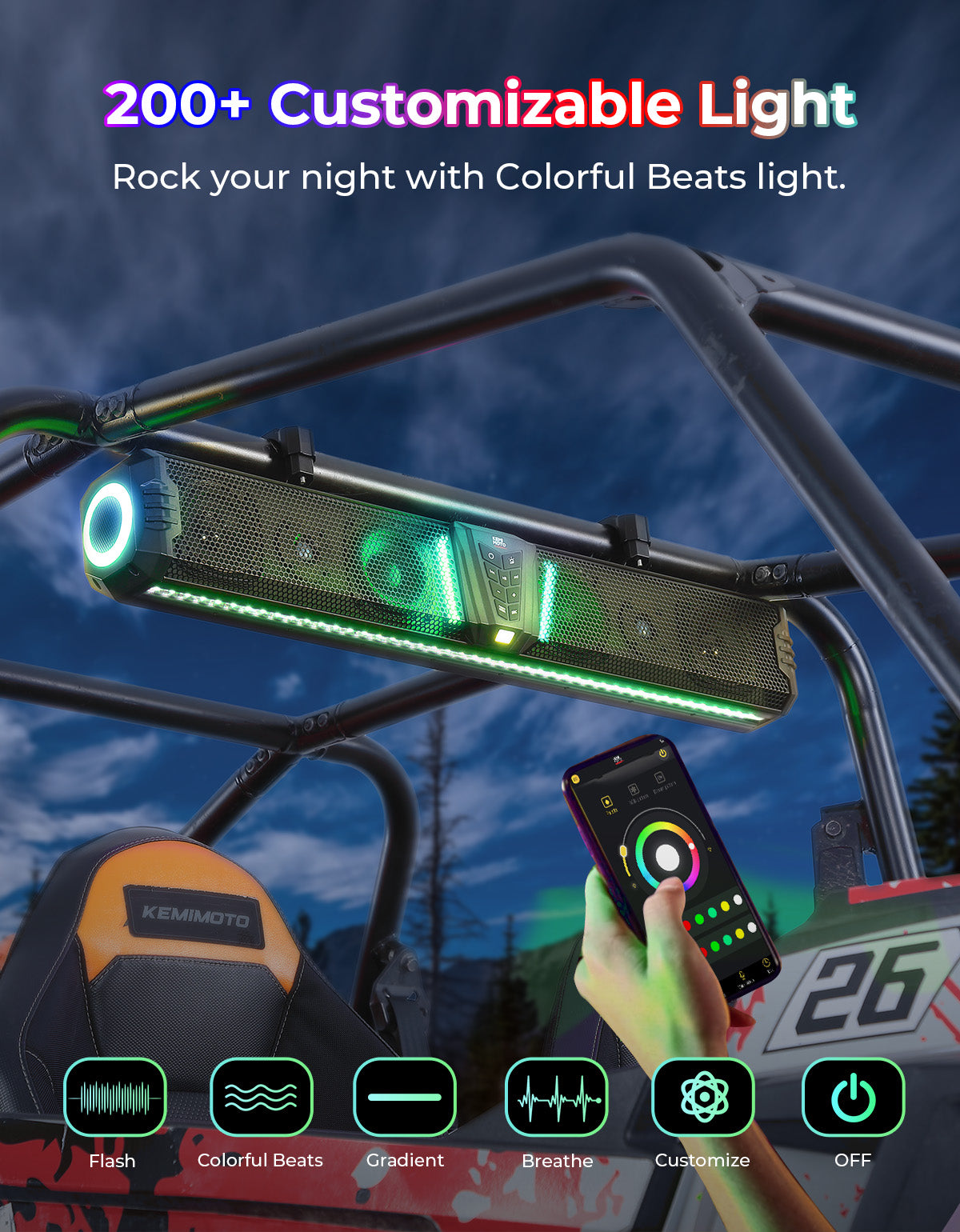 Midnight 80 UTV Sound Bar with 6 Speakers – Kemimoto