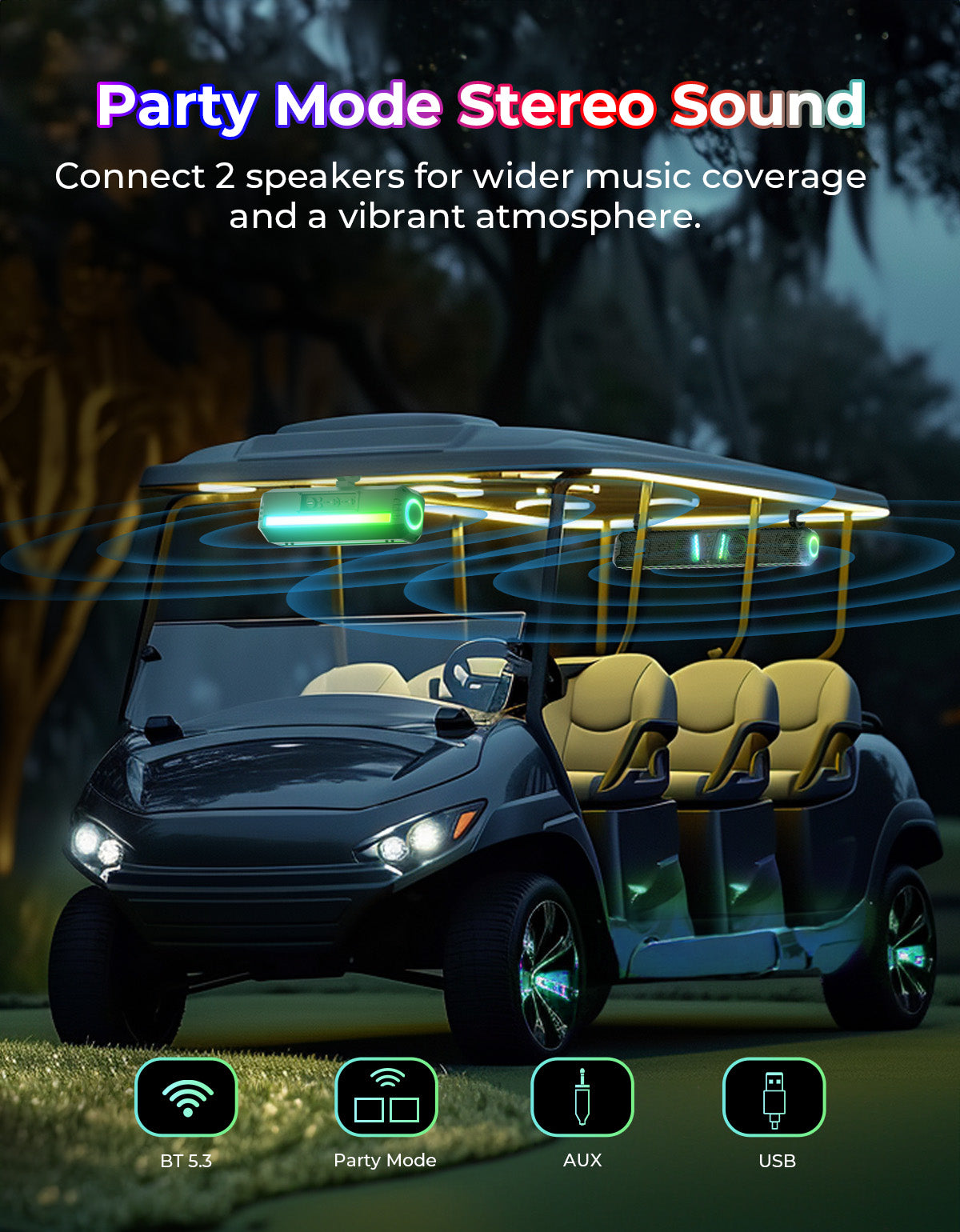 Kemimoto Midnight 80 32-inch UTV Sound Bar with 6 Speakers