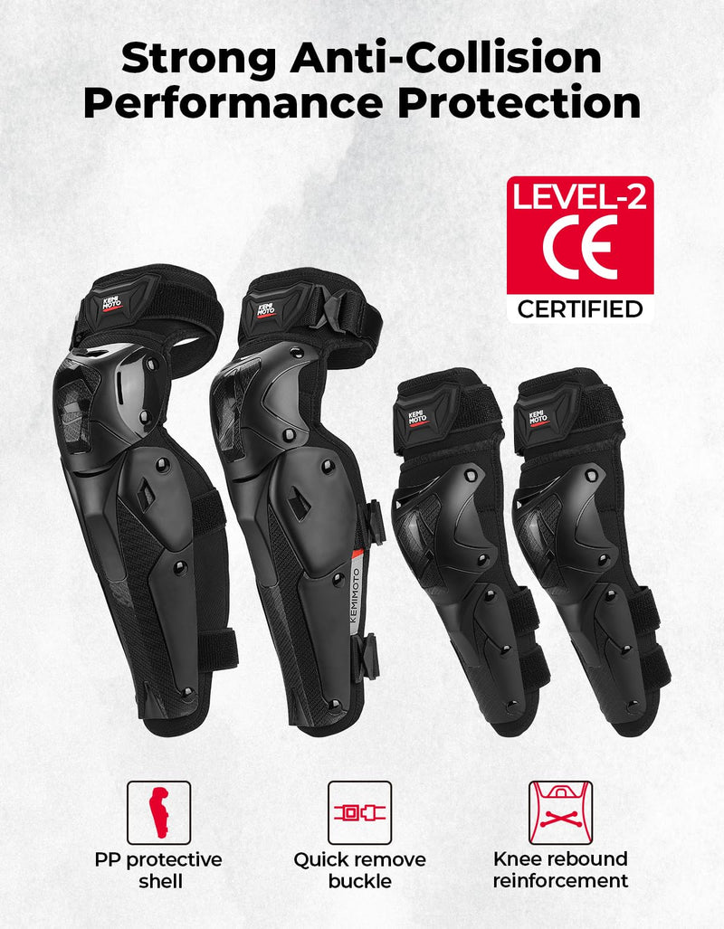 CE Level 2 Motorcycle Knee-and-Shin Guards Elbow Pads for Men 4Pcs – Kemimoto