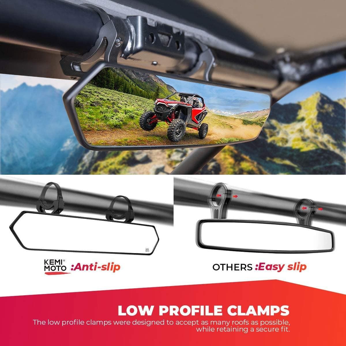 Adjustable Rear View Mirror & Side Mirrors Fit 1.75"-2" Round Tube ...