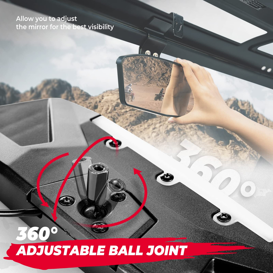 Rear View Mirror with LED Light Fit Polaris Ranger / Defender – Kemimoto